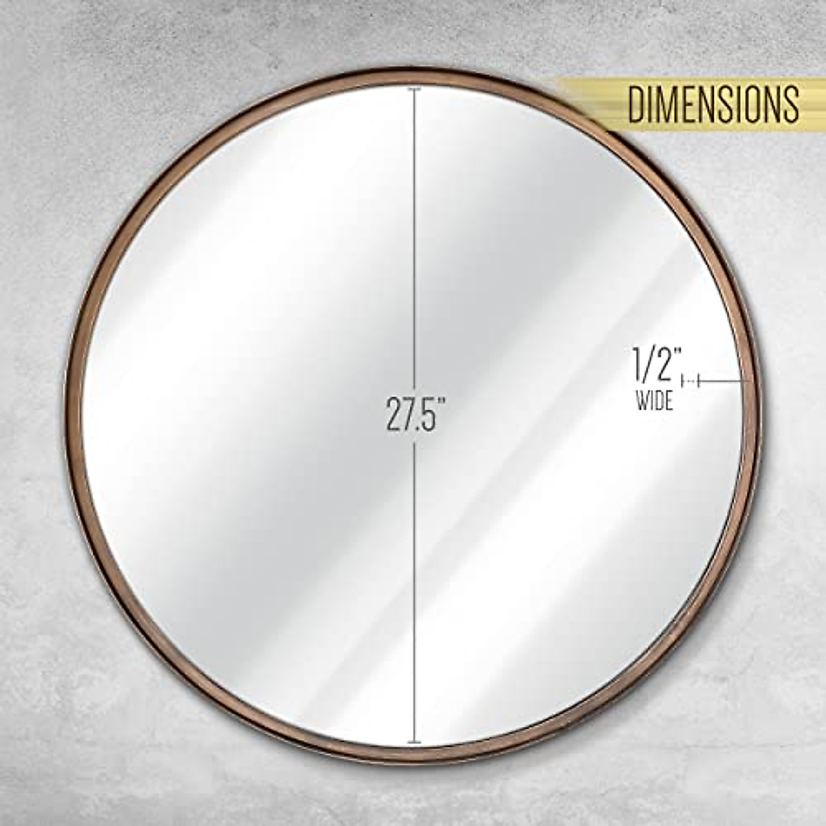 HBCY Creations Large Round Mirror, 27.5 inch Brushed Bronze Wall Mirror with Handcrafted Oil Rubbed Frame, Metal Framed Decorative Hanging Mirror for Both Rustic and Boho Design and Decor