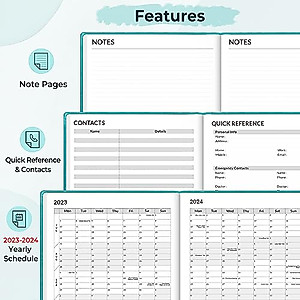 SUNEE Weekly Planner 2023-2024 5.5"x8.3" Weekly & Monthly Daily - from July 2023 - June 2024, A5 Size Calendar Academic Year Planner, Hardcover,Pocket,100 GSM Paper,Monthly Sticker (Turquoise, A5)