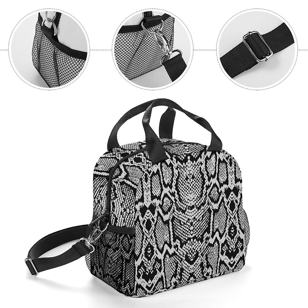 Snake Skin Lunch Bag, Lunch Box Portable Insulated Lunch Tote Bag, Thermal Cooler Bag for Women Work Outdoor