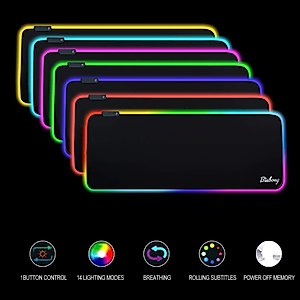 RGB Gaming Mouse Pad, Large Expanded Soft LED Mouse Pad with 14 Light Modes, Anti-Slip Rubber Base for Computer Keyboard Mat, 31.5"x11.8"x0.16" (XL)