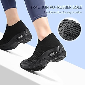 STQ Womens Slip on Walking Shoes Breathable Non Slip Work Shoes Comfortable Air Cushion Orthopedic Sneakers with Arch Support Black Mix 8