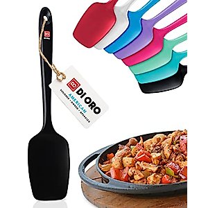 DI ORO Seamless Series Silicone Spoon Spatula - BPA Free Pro-Grade Non-Stick 600ºF Heat-Resistant Rubber Spoonula - Versatile Silicone Kitchen Scraper Utensil for Baking and Cooking (Black)