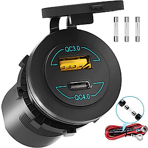 Quick Charge 4.0 PD Type C and Quick Charge 3.0 USB Charger Socket, AlfredDireck 12V/24V Car Power Outlet Waterproof Socket with Dual Ports for Marine Boat Motorcycle Golf