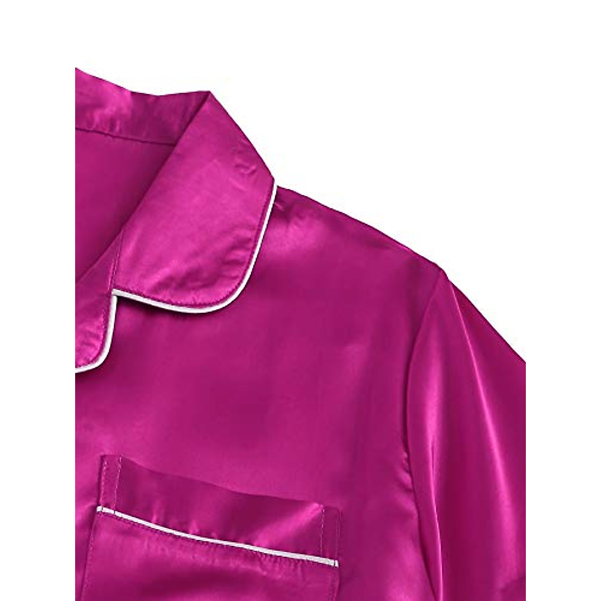SweatyRocks Women's Short Sleeve Sleepwear Button Down Satin 2 Piece Pajama Set Hot Pink Small
