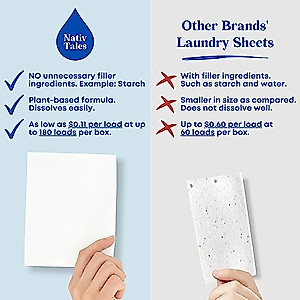 Laundry Detergent Sheets Travel Nativ Tales, Laundry Sheets Detergent with Easily Dissolved of Zero Plastic Waste and Exclusive Formula for Sensitive Skin, 180 Loads- Ocean Breeze Scent