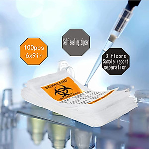 Mantianstar 100pcs Biohazard Specimen bags,6x9in/15x25cm Printed with Biohazard logo, Laboratory Sample Ziplock Top Bag