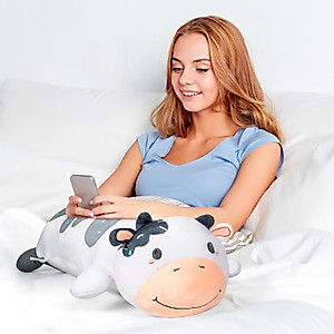 Mewaii Cow Plush Body Pillow, 35" Kawaii Milk Cow Stuffed Animals Squishy Pillow, Cute Plushies Cuddle Pillow for Kids, Long Plush Cow Pillow Toys, Birthday Gifts for Women, Girls and Males