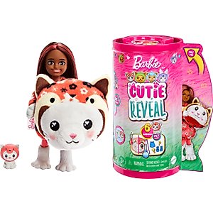 Barbie Cutie Reveal Chelsea Doll & Accessories, Animal Plush Costume & 6 Surprises Including Color Change, Kitten as Red Panda