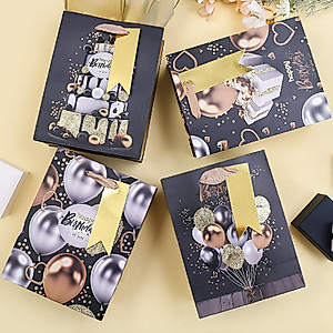 lilymelon 4 Pack 9" Happy Birthday Gift Bags For Birthday Party With Tissue Paper (Black/Gold)