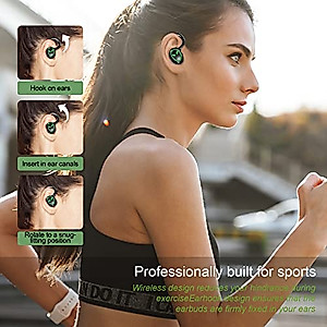 Wireless Earbud, True Bluetooth Headphones 50H Playtime, Deep Bass Bluetooth Earbud with Mic, Noise Cancelling Earphones with Earhooks, IP7 Waterproof in Ear Bluetooth Earphones for Sports/Gym, Black