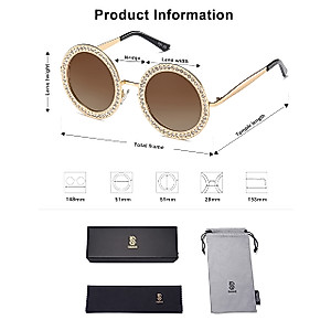 SOJOS Shining Oversized Round Rhinestone Sunglasses Festival Gem Sunnies SJ1095 with Gold Frame/Gradient Brown Lens with Crystal Diamonds