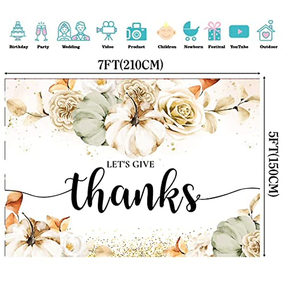 Thanksgiving Day Backdrop Let Us Give Thanks Dinner Party Decoration Autumn Gold Spots Pumpkin Tea Party Rustic Banner Kids Newborn Photography Background Photo Booth Props 7x5ft (DAH0D421UU)
