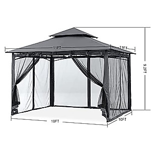 MASTERCANOPY Outdoor Garden Gazebo for Patios with Stable Steel Frame and Netting Walls (10x10,Dark Gray)