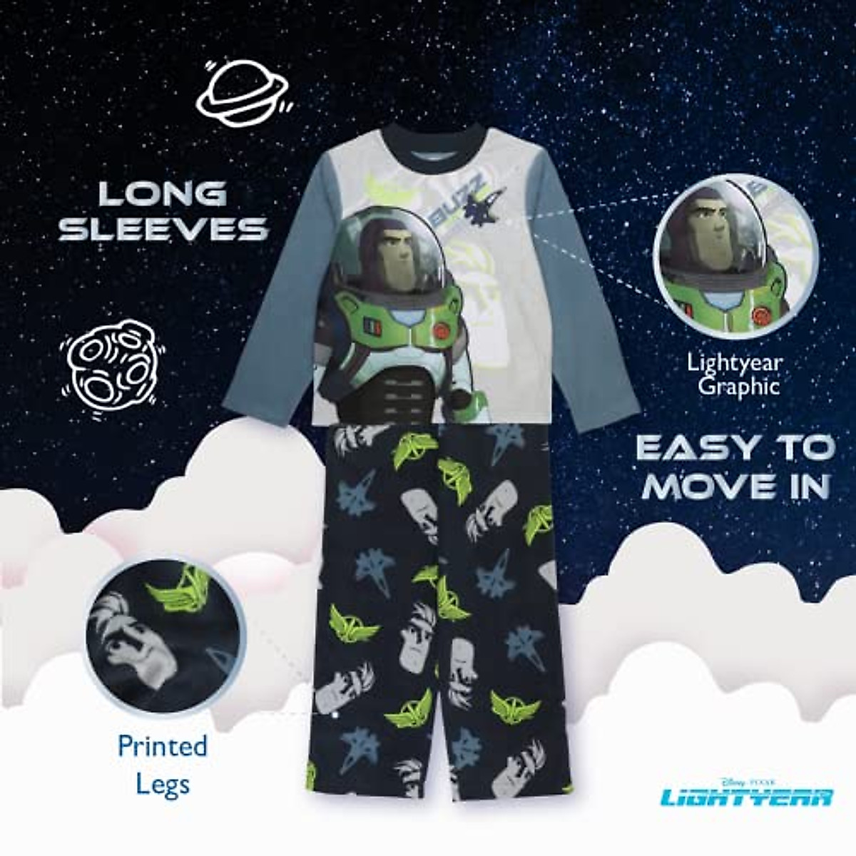 Disney Boys' Lightyear 2-Piece Loose-Fit Pajamas Set, BUZZ SPACE, 6