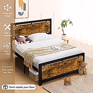 Pliwier Bed Frame with Headboard and Footboard, 13 Heavy Duty Bed Slats, 13 Sturdy Legs Support, No Box Spring Needed, Noise Free, Easy Assembly