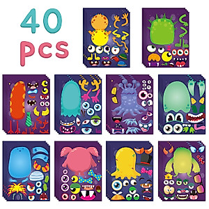 MALLMALL6 40Pcs Halloween Monsters Make a Face Stickers Sheets for kids Make Your Own Little Monster Party Favors Supplies Art Crafts DIY Creative Project Birthday Baby Shower Decor for Kids