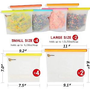 Reusable Silicone Food Storage Bags | 100% Food Grade Silicone Bags | LEAKPROOF, AIRTIGHT | Keep Fruit, Snacks, Veggie, Sandwich FRESH | Set Of 6 Bundle With 6 Reusable Mesh Produce Bags