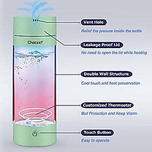 CHACEEF Travel Electric Kettle, 350ml Portable Kettle, Small Electric Kettle with Non-stick Coating, BPA Free, 3 Colors LED Water Boiler with Keep Warm Function, Fast Boil and Auto Shut Off Water Kettle, Green