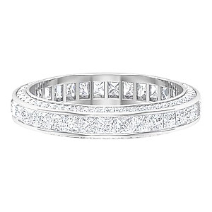 Rosec Jewels Cubic Zirconia Classic Wedding Eternity Band Ring for Women, 10K White Gold, Size:US 7.50