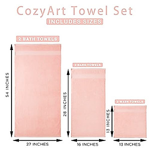 COZYART Pink Bath Towels Set, Turkish Cotton Hotel Bath Towels Soft for Bathroom, Thick Bathroom Towels Set of 6 with 2 Bath Towels, 2 Hand Towels, 2 Washcloths, 650 GSM