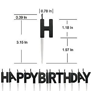 Happy Birthday Text Candles on Toothpicks 13 Alphabet Birthday Candles for Cake Topper Decoration B-Day Party Candle, Jumochi (1.18 inch, Black)