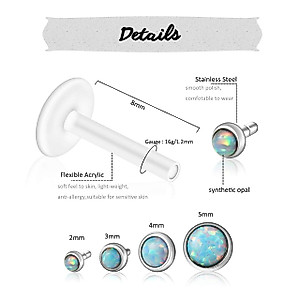 Jovivi 8pcs 2-5mm Created-Opal Labret Monroe Lip Rings Tragus Helix Earring Studs Piercing Jewelry 16G 5/16" 8mm