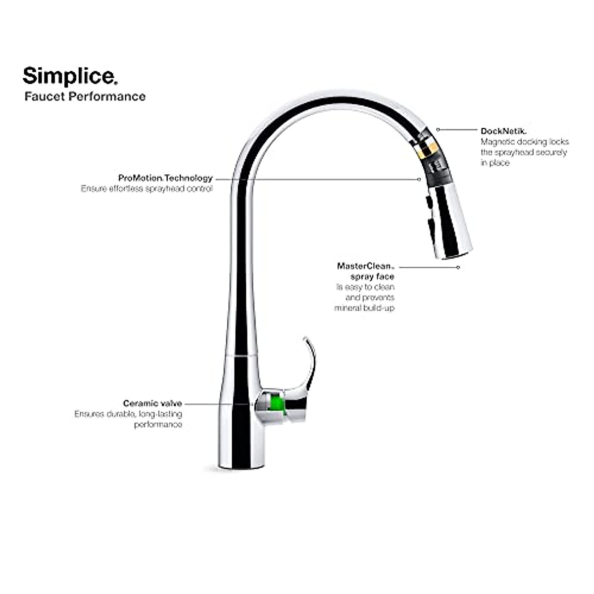 KOHLER 596-VS Simplice Pull Down Kitchen Faucet, High Arch, Vibrant Stainless