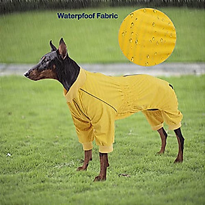 Brabtod Waterproof Dog Raincoat with Legs Double Layer Dog Clothes Full Body Dog Rainproof Jacket with Reflective Zipper Closure, Trousers Suit Ideal for Small Medium-Yellow-XXL
