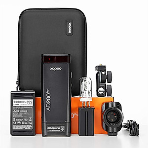GODOX AD200 Pro AD200Pro 200Ws 2.4G Flash Strobe, Speedlight 1/8000s HSS, 500 Full Power Flashes, 0.01-1.8s Recycling, 2900mAh Battery, Bare Bulb/Speedlite Fresnel Flash Head, Pocket Flash Monolight