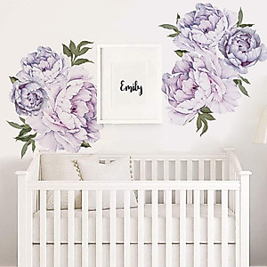 Gigicloud Peony Flowers Wall Stickers, 3D Purple Flower Wall Decals Peel and Stick Removable Wall Art Decor DIY Mural Wall Art Decor for Kids Room Living Room Bedroom Home Decoration