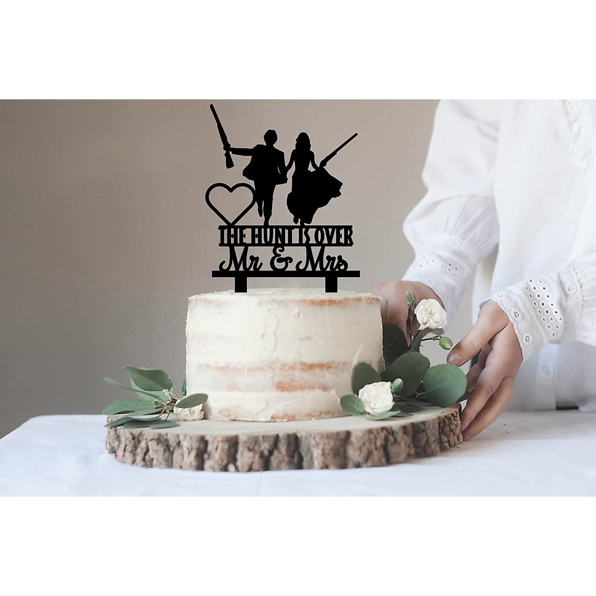 The Hunt is Over Wedding Cake Topper - Groom and Bride With Rifle Funny Wedding Cake Topper, Mr and Mrs Wedding Cake Topper