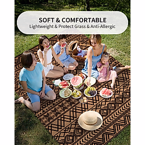 MontVoo-Outdoor Rug Carpet Waterproof 5x8 ft Reversible Patio Rug RV Camping Rug-Plastic Straw Rug Outside Indoor Outdoor Area Rug for Patio Deck Balcony Picnic Beach Outdoor Decor Boho Black Brown