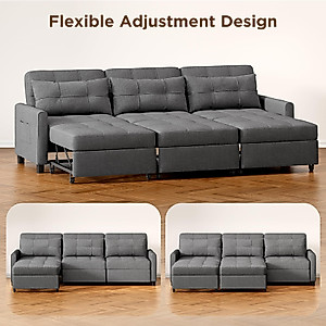 Aiho 84 Inch Convertible Sectional Sleeper Sofa, Pull Out Sofa Bed with Adjustment Backrest & Ottoman, Sectional Couch Bed for Living Room, Guest Room, Dark Grey