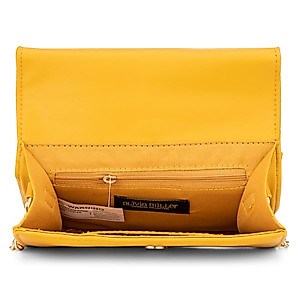 Olivia Miller Women's Fashion Asher Faux PU Leather Quilted Textured w Tassel n Front Flap, Yellow Crossbody Bag Everyday Small Evening Casual Work Purse Handbag