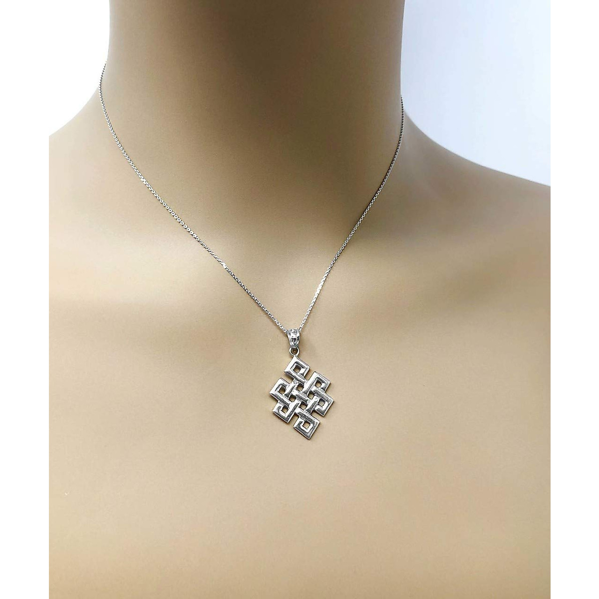 Fine Sterling Silver Japanese Endless Knot Pendant Necklace, 22"