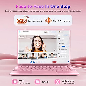 Ruzava/Aocwei 14" Laptop 8GB DDR4 256GB SSD Celeron Intel N5095 (Up to 2.9Ghz) 4-Core Win 11 PC with Cooling Fan 1920 * 1200 2K FHD Screen Dual WiFi Support 1TB SSD Expand for Game Work Study-Pink