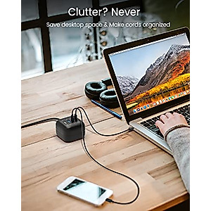 USB C Charger Station, SUPERDANNY GaN 70W USB C Charger, 4-Port USB Charging Hub with 4ft Cord, USB-C PD/USB-A QC Fast Charge Hub Compatible for MacBook, Laptops, iPad, iPhone, Samsung Galaxy, Black