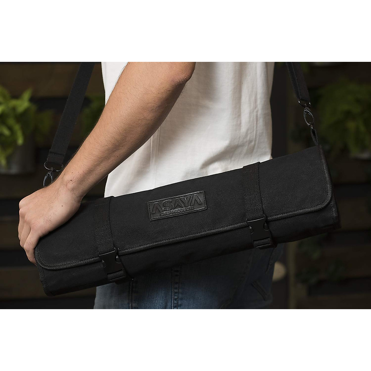Asaya Canvas Chef Knife Roll Bag - 10 Knife Slots and a Large Zipper Pocket - Durable 10oz Canvas Knife Case with an Adjustable Shoulder Strap - Knives not Included