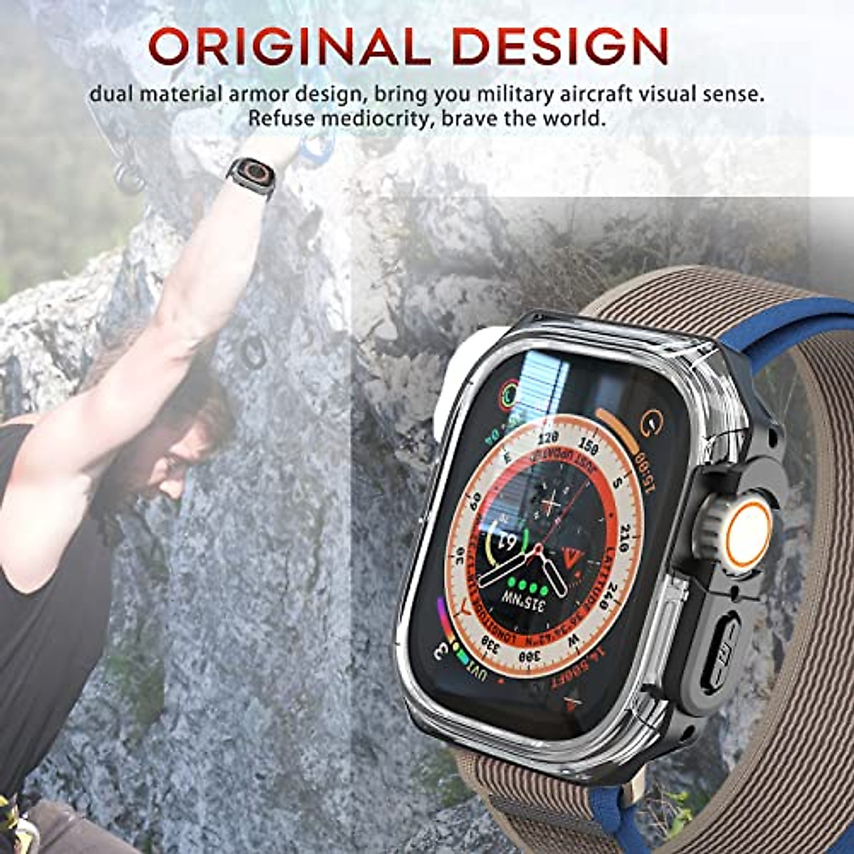 Armor Case for Apple Watch Ultra 49mm Case, Soft Matte Bumper + Hard Clear Face Frame, Military-Grade Anti-Scratch & Shockproof Watch Cover for Apple Watch Ultra Case 49mm Accessories - Black