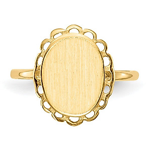 Solid 14k Yellow Gold 11.5x9mm Open Back Engravable Monogram Signet Ring Band Size 5