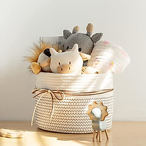 INDRESSME Small Rope Basket Round Woven Storage Basket Cute Dog Toy Basket Cotton Basket Baby Nursery Hamper Shelf Decorative Bin for Keys Gift 9.4 x 9.4 x 7.1 inches