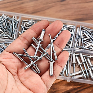 200 Pcs Pop Rivets Assortment Kit, Assorted Aluminum Blind Rivets, Metal Flange Blind Rivets for Metal, 1/8"x1/4", 1/8"x5/16", 1/8"x3/8", 1/8"x1/2", 3/16"x1/4", 3/16"x5/16", 3/16"x1/2", 3/16"x5/8"