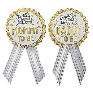 Mommy to Be & Daddy to Be Pin Twinkle Little Star Baby Shower Pin for parents to wear, White & Gold, It's a Girl, It's a Boy Baby Sprinkle