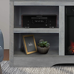 ENSTVER 58" TV Stand with Electric Fireplace,Fireplace Console,Storage Shelves Entertainment Center for Living Room,Gray