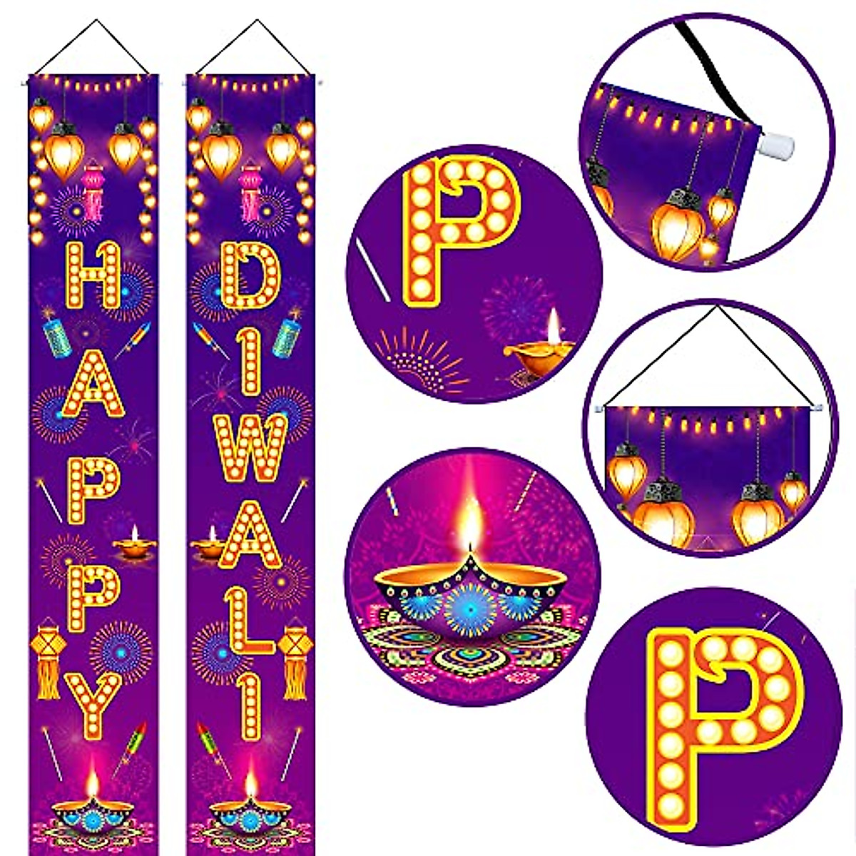 Happy Diwali Hanging Banner Party Decoration Supplies - Festival of Light Diwali Porch Sign Banner Flag Outdoor Decorations