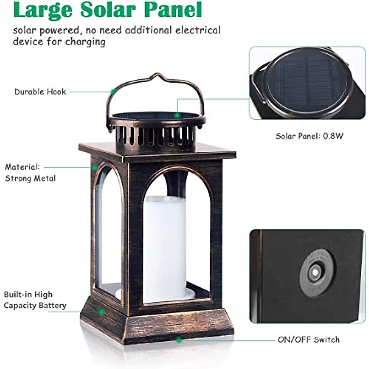 TomCare Solar Lights Flickering Flame Upgraded Metal Solar Lantern Outdoor Hanging Decorative Lanterns Heavy Duty Solar Powered Waterproof Outdoor Lighting for Patio Garden Christmas, 2 Pack (Bronze)