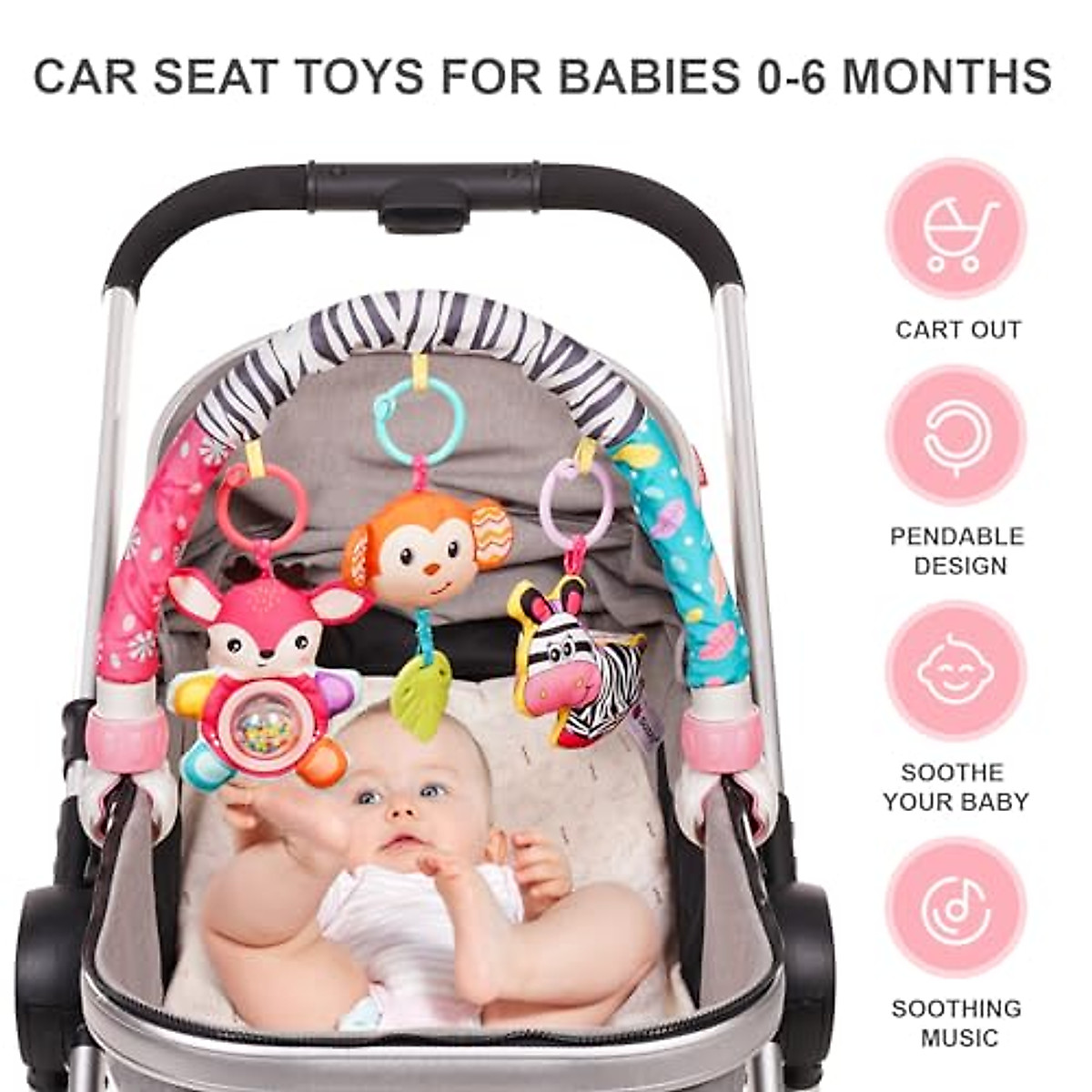 Koty Baby Stroller Arch Toy - Car Seat Toys for babies 0-6 months,Activity Arch toy with Play Accessories, Sensory Travel Crib Bouncer Bassinet Toys for Toddler Boy Girl 0 3 6 9 12 24 Months