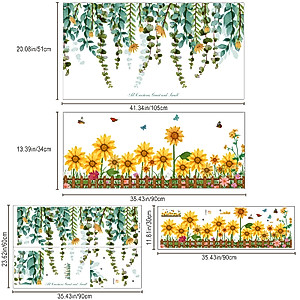 Tropical Plants Sunflower Vine Wall Corner Stickers, AUHOKY Removable Green Fresh Leaves Flower Wallpaper Decals, Garden DIY Art Mural for Nursery Bedroom Kitchen Offices Home Decorations (B)