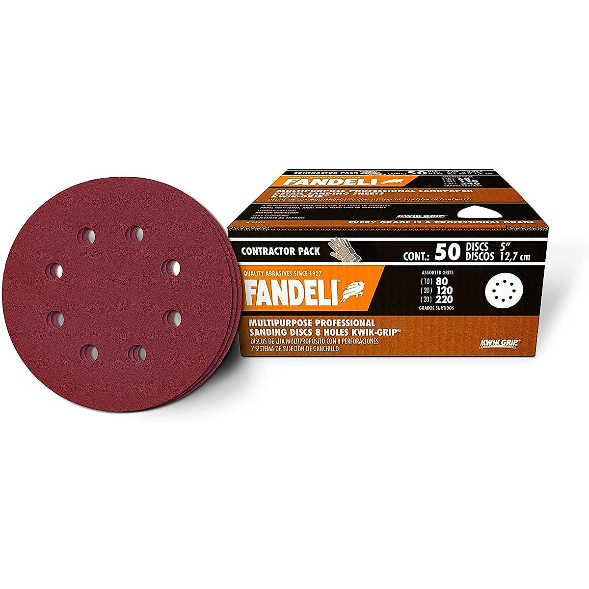 Fandeli | Circular Sanding Discs | Assorted Grits (80,120,220) | 50 Sheets of 5'' | 8 Holes | Hook and Loop | for Circular Sander | for Orbital Sander