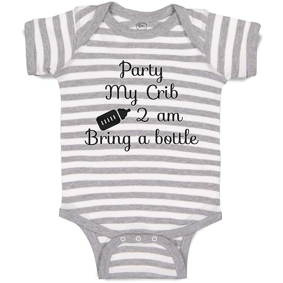 Custom Personalized Baby Bodysuit Party My Crib 2Am Bring A Bottle Funny Humor B Funny Cotton Boy & Girl Striped Baby Clothes Stripes Gray White Design Only 6 Months